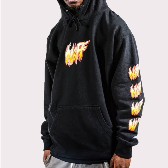 Neff | Shirts | Nwt Neff Black Fire Flame Hoodie Fleece Red New L ...